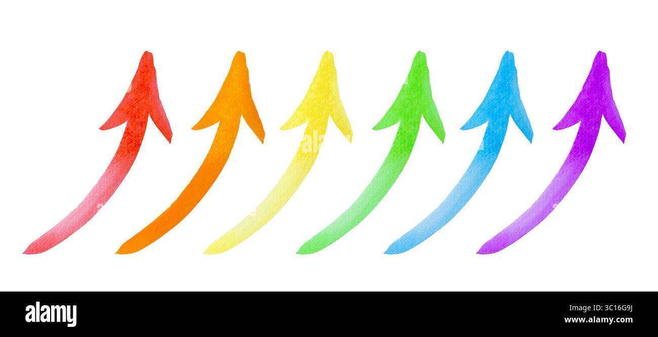 Set of arrows red, orange, yellow, green, blue, purple color watercolor ...