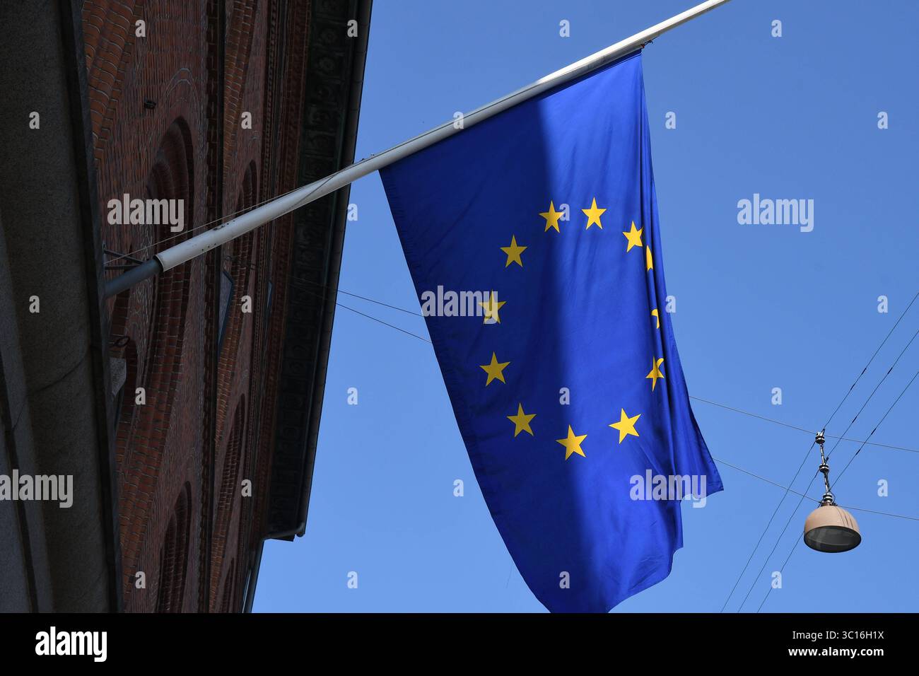 Copenhagen/Denmark 26.JULY 2018 European flag in daish capital. . Photo ...