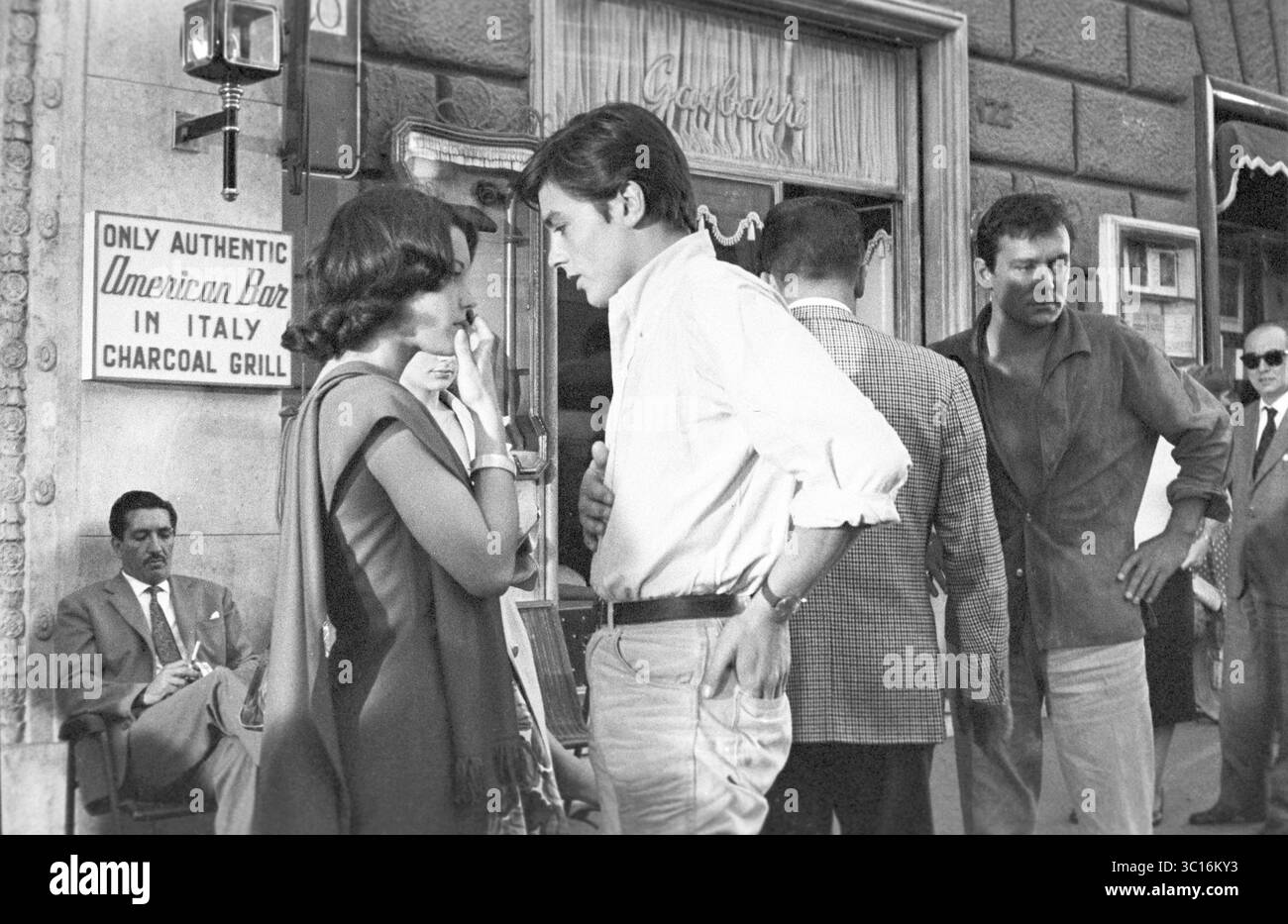 French actor Alain Delon chatting with the actress Josephine James Romy ...