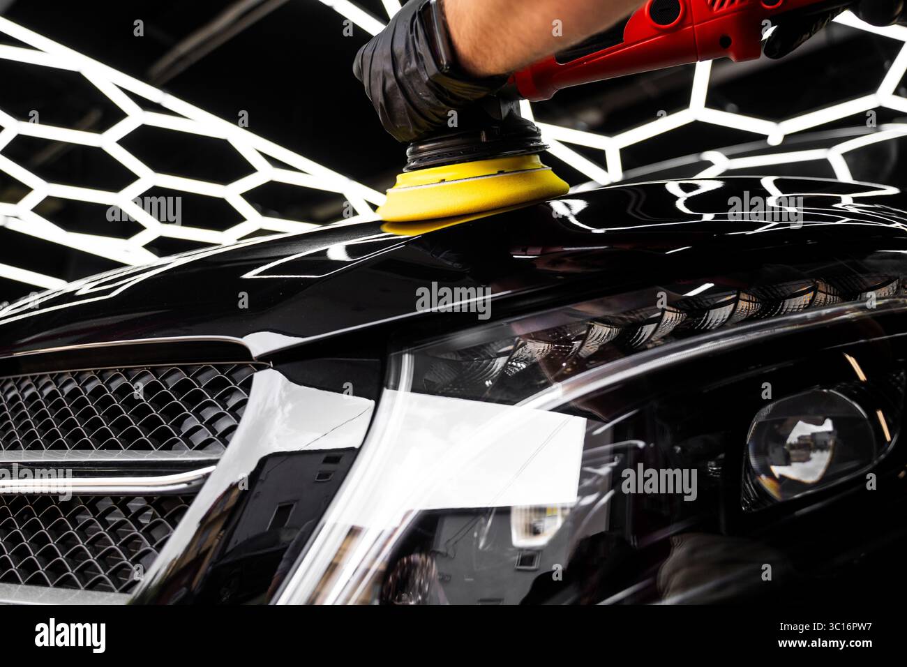Paint polishing in active motion. Detailing car for sealant or ceramic ...