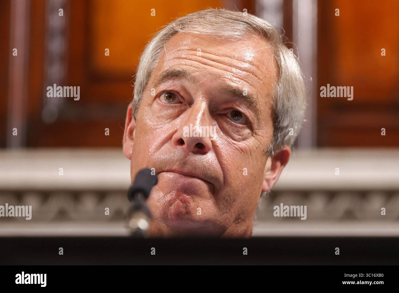 Nigel Farage, leader of Reform UK, during a press conference in ...