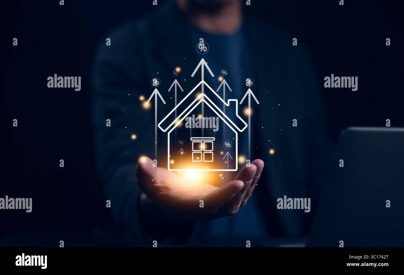Real estate value growth concept. Owner home investment planning real estate business arrow up ...