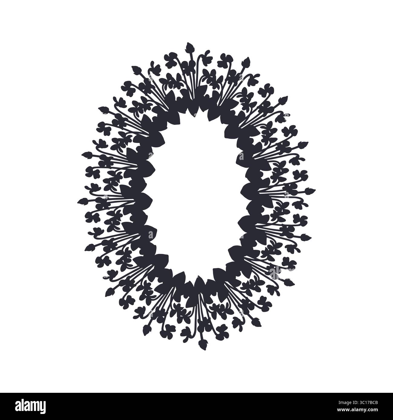 Hand drawn black silhouette of canary islands flowers blue violet ...