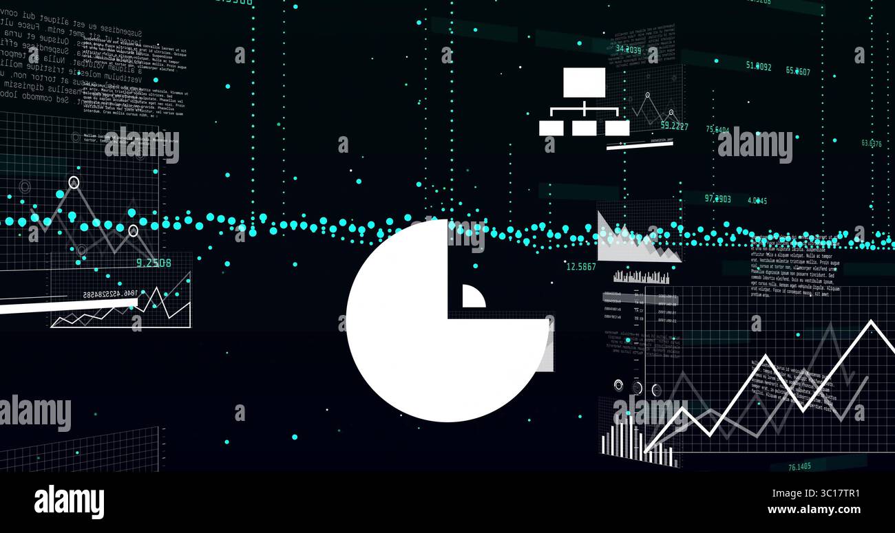 Displaying digital interface showing charts, icons, readouts and ...