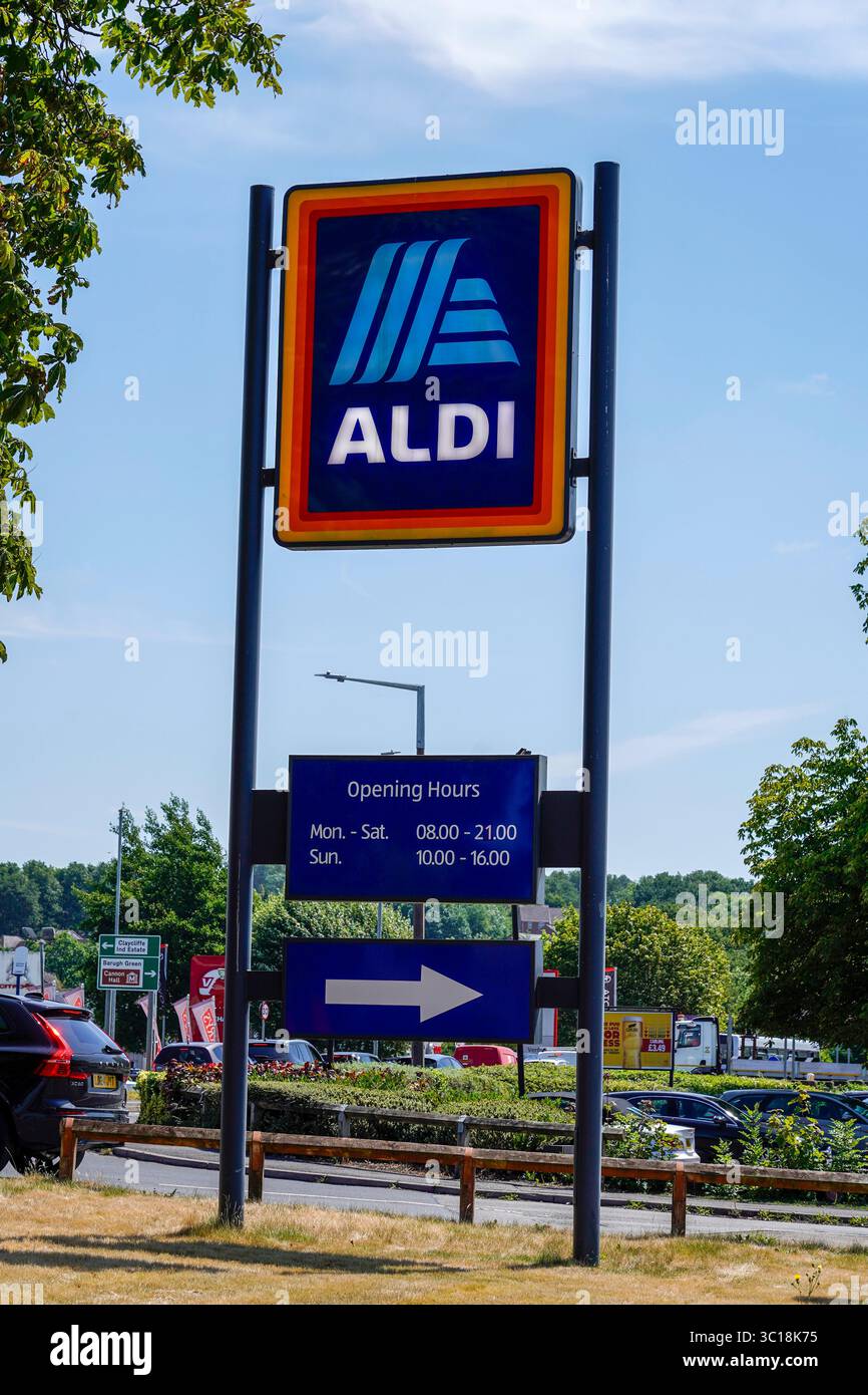 Aldi store food Corporate logo signs in Barnsley, South Yorkshire ...