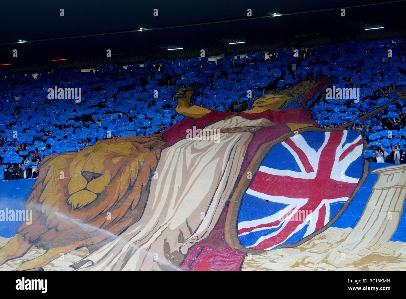 Rangers fans hold up a tifo before the UEFA Champions League Second ...
