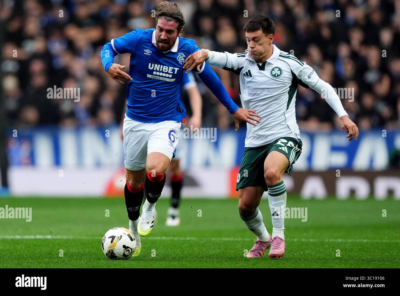 Rangers' Joe Rothwell (left) and Panathinaikos Facundo Pellistri (right ...