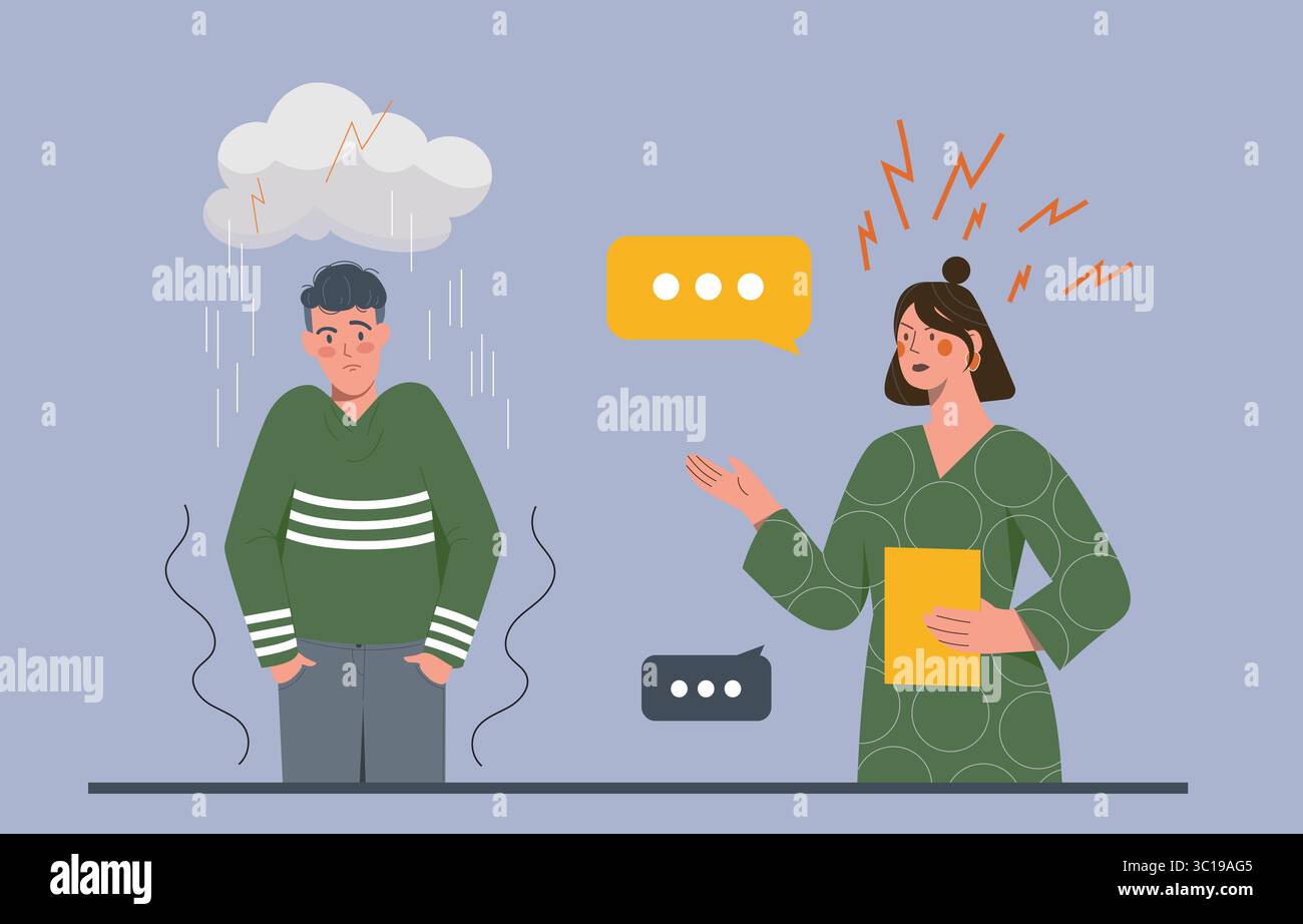 Angry woman yelling at sad man illustration. Vector illustration Stock ...