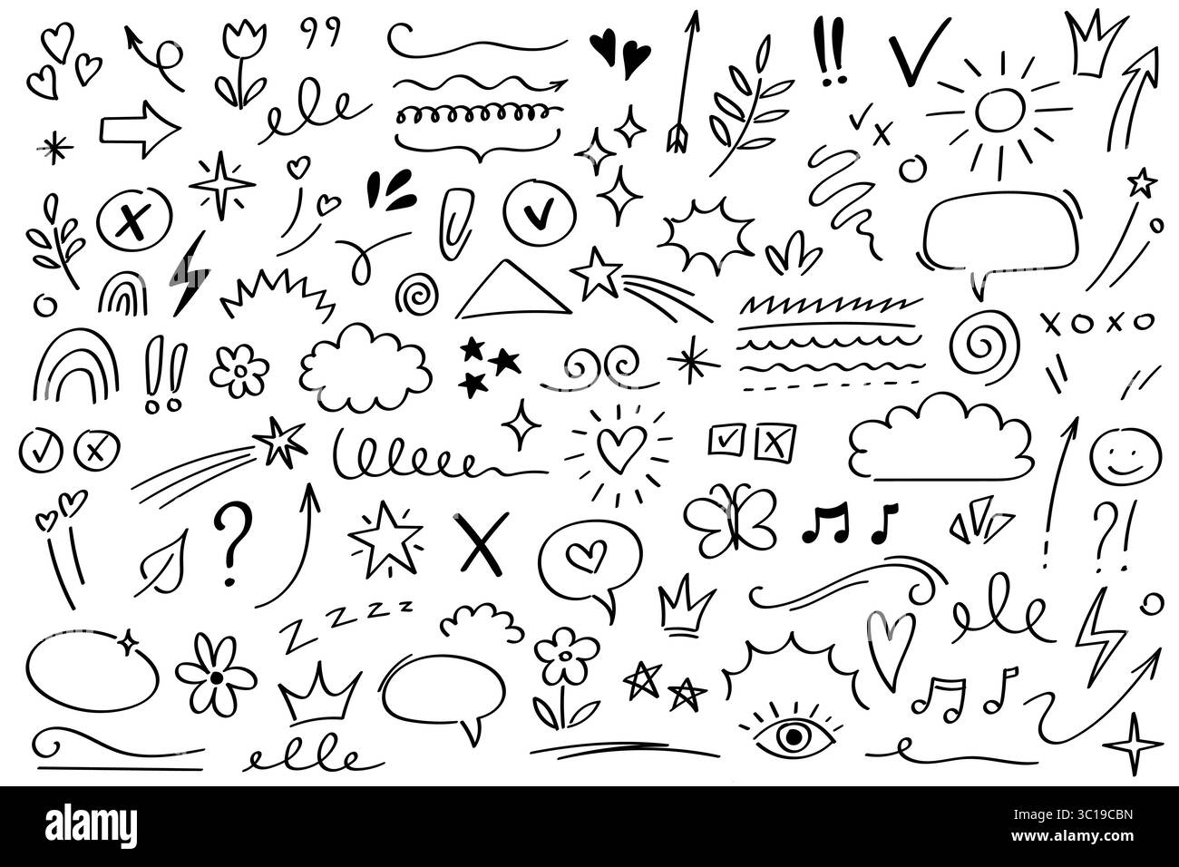 Hand Drawn Doodle Arrows and Decorative Elements Set Sketch Lines ...