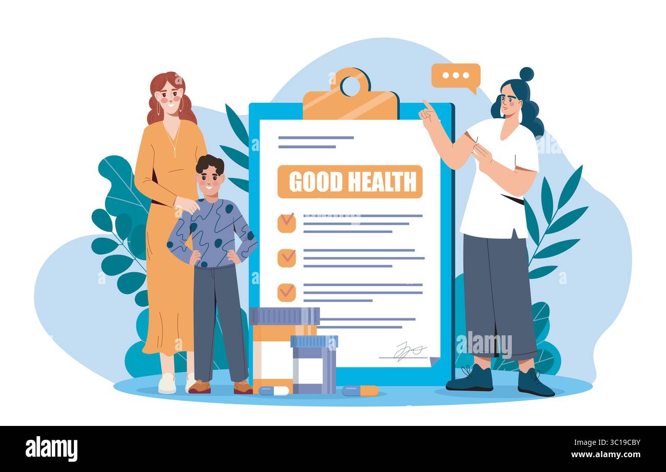 Family health checklist concept scene. Vector illustration Stock Vector ...