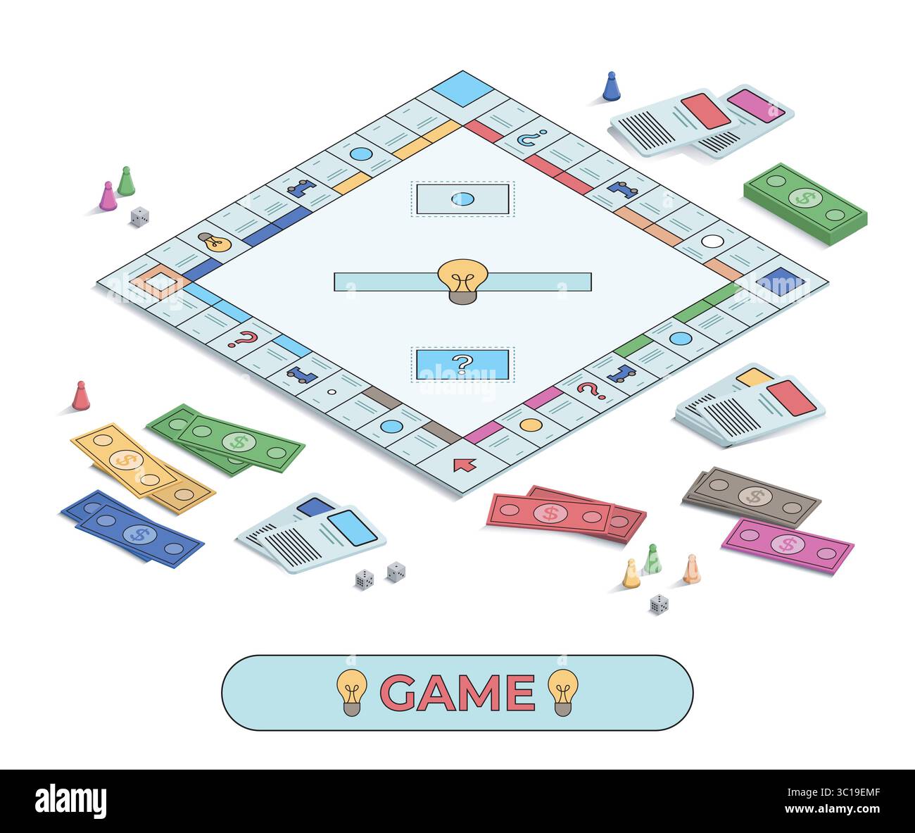 Board game with money and cards pieces. Vector illustration Stock ...