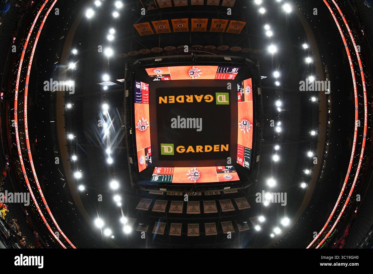 BOSTON, MA - JULY 15: A general view of signage and the TD Garden logo ...