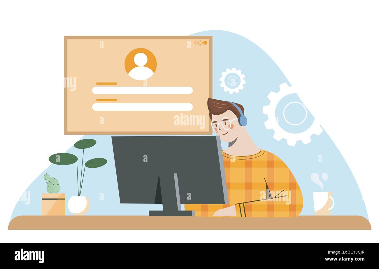 Operator at desk Cut Out Stock Images & Pictures - Alamy