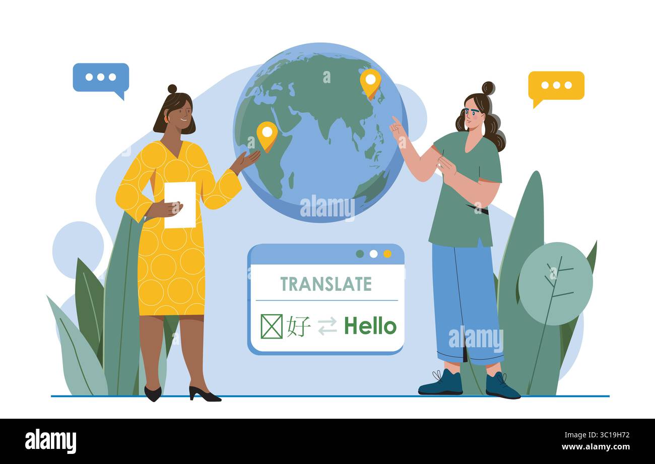 Language translation and communication concept. Vector illustration ...