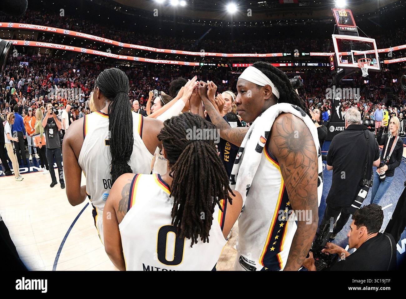 BOSTON, MA - JULY 15: Indiana Fever players huddle following a WNBA ...