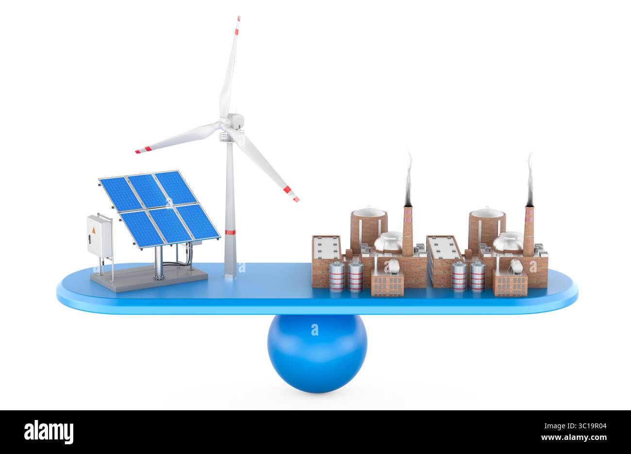 Renewable vs Fossil fuels. Energy balance concept. 3D rendering ...