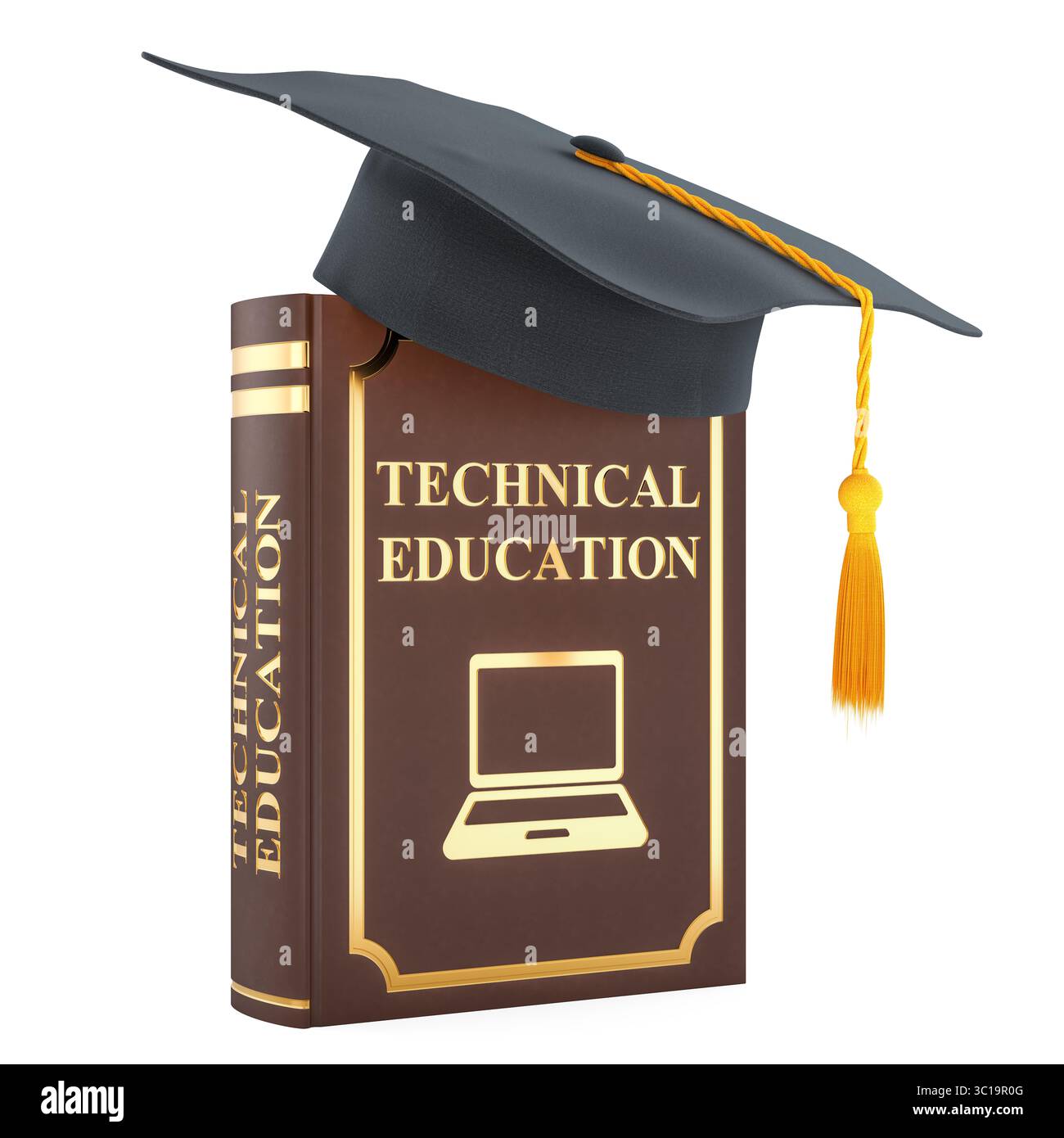 Technical education book with graduation cap. 3D rendering isolated on ...