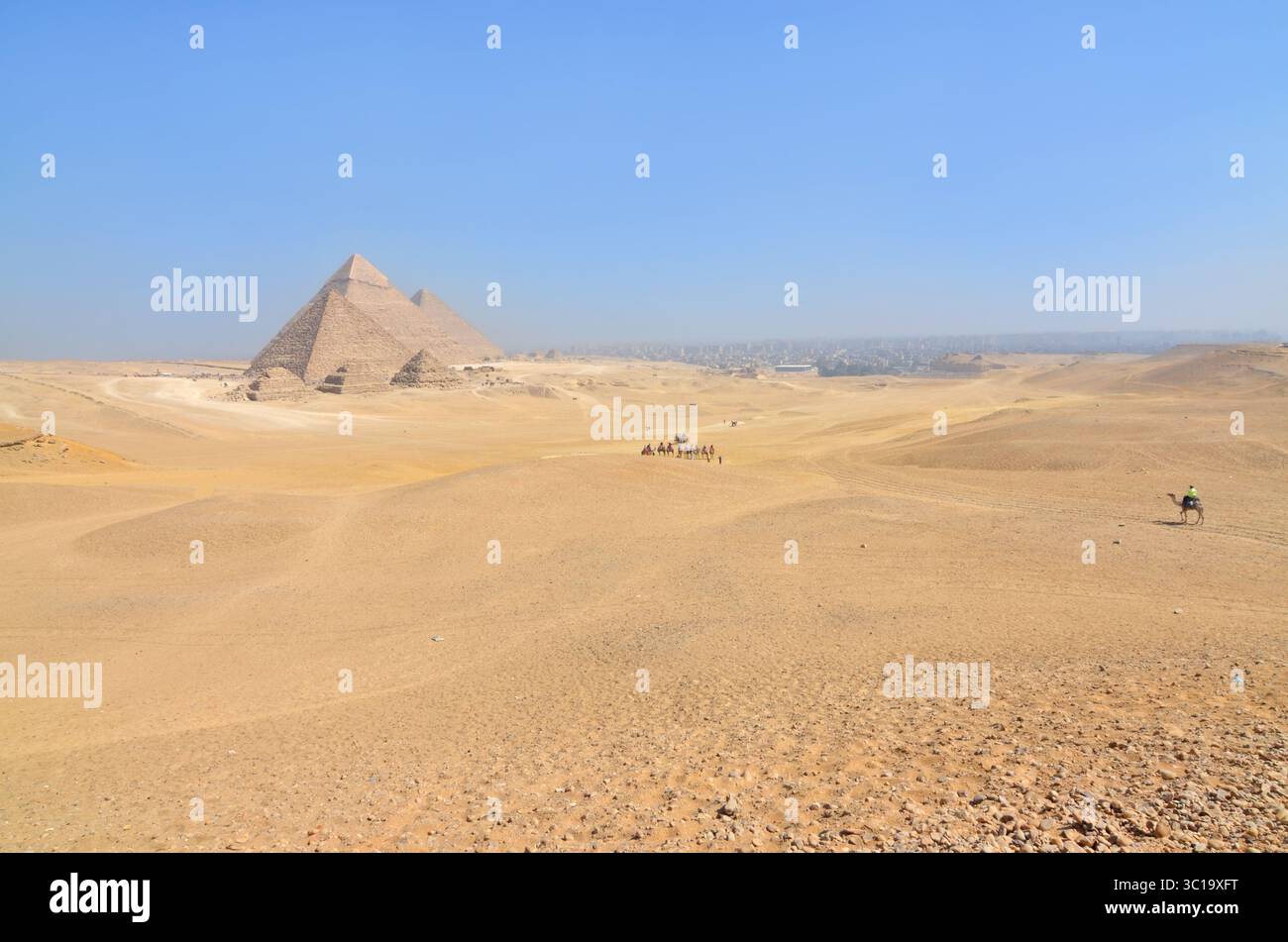 Panoramic view of the three great pyramids of Giza, Egypt Stock Photo ...
