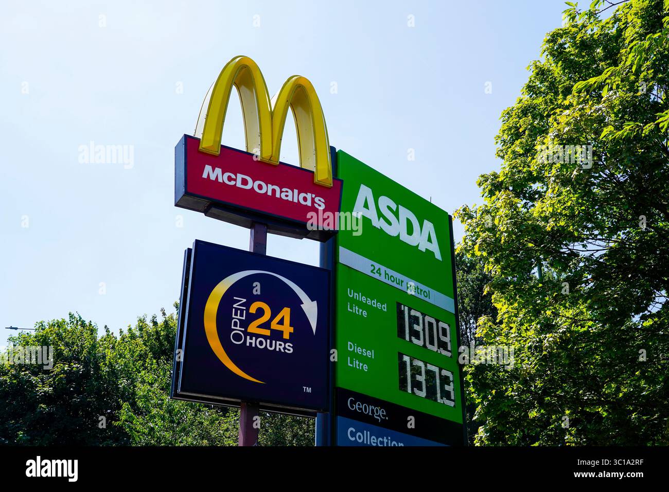 Asda superstore supermarket. Asda 24-hour petrol McDonald’s fast food ...