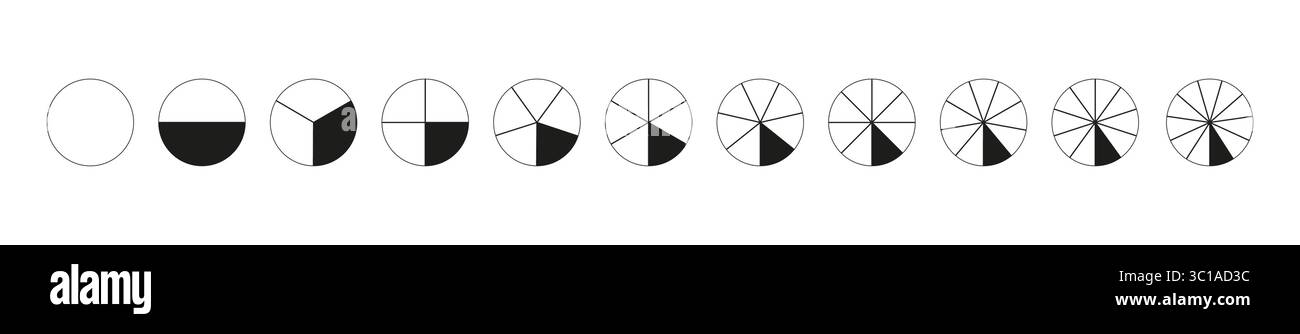Set of pie, pizza charts. Many number of sectors divide the circle on ...