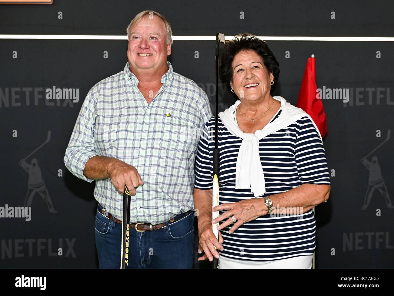Ed Russell, left, and Nancy Lopez attend the premiere of Netflix's ...