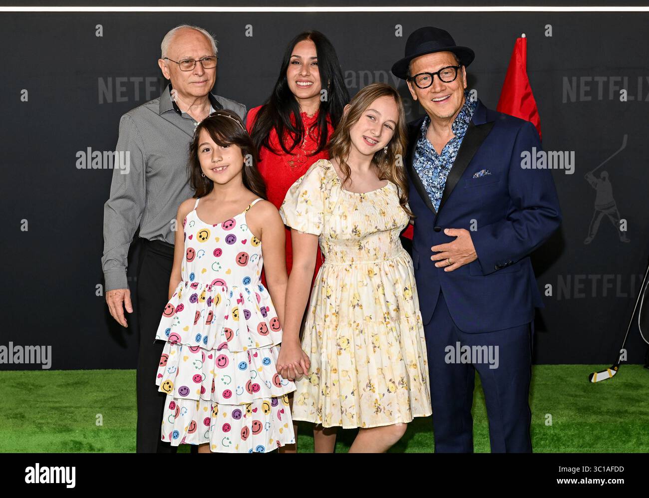 Rob Schneider, right, and family members attend the premiere of Netflix's "Happy Gilmore 2" at ...