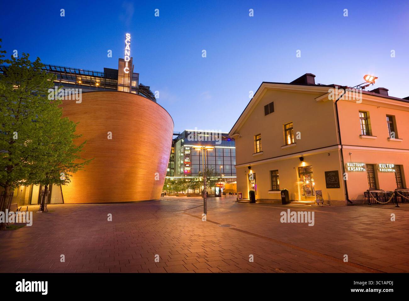 Night view of Kampin Kappeli in the very center of Helsinki, Finland ...
