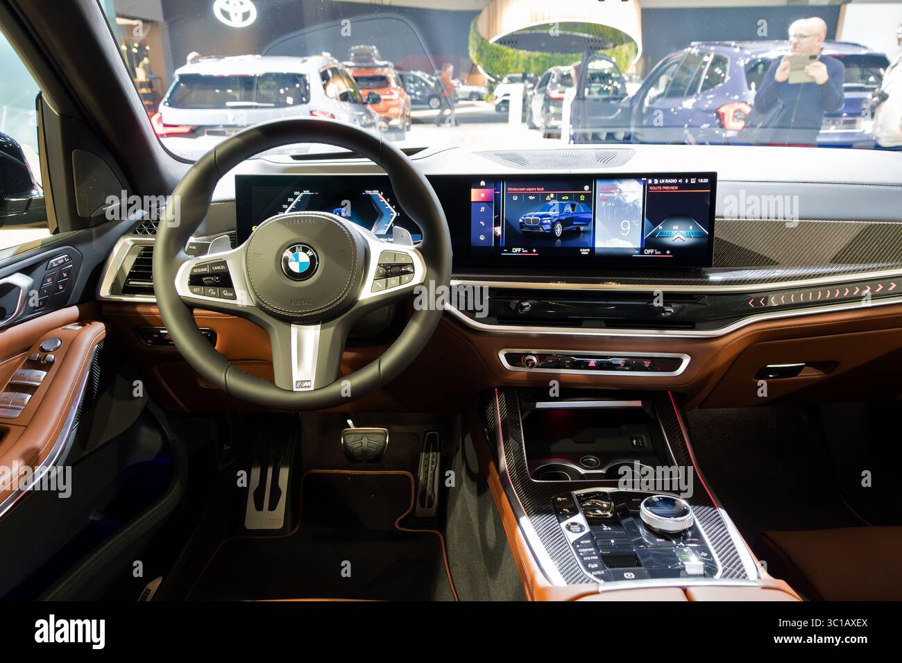 Interior of a BMW X7 luxury SUV showcasing premium leather seats and a ...