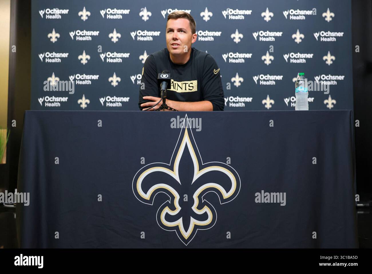 New Orleans Saints head coach Kellen Moore speak during a press ...