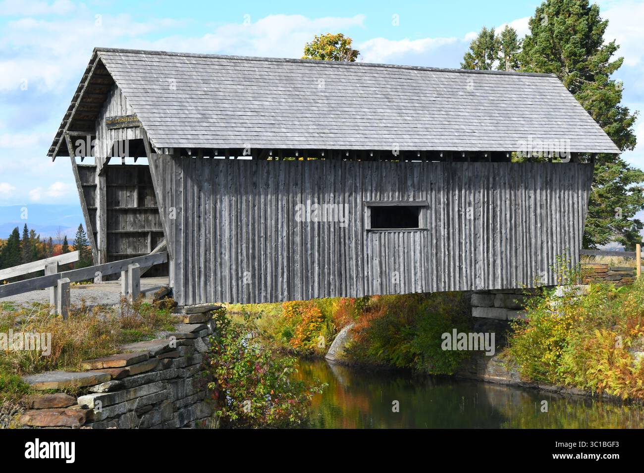Exterior of the A. M. Foster Covered Bridge, in Cabot, Vermont, is ...