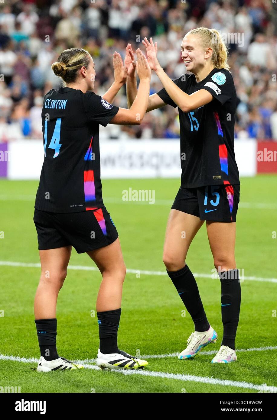 England's Grace Clinton (left) and England's Esme Morgan celebrate ...