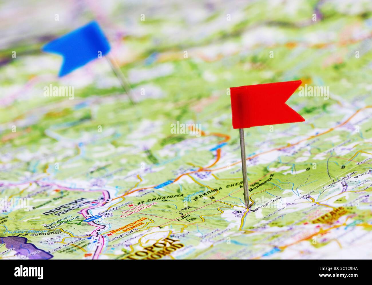 Push pin in a map, close up Stock Photo - Alamy