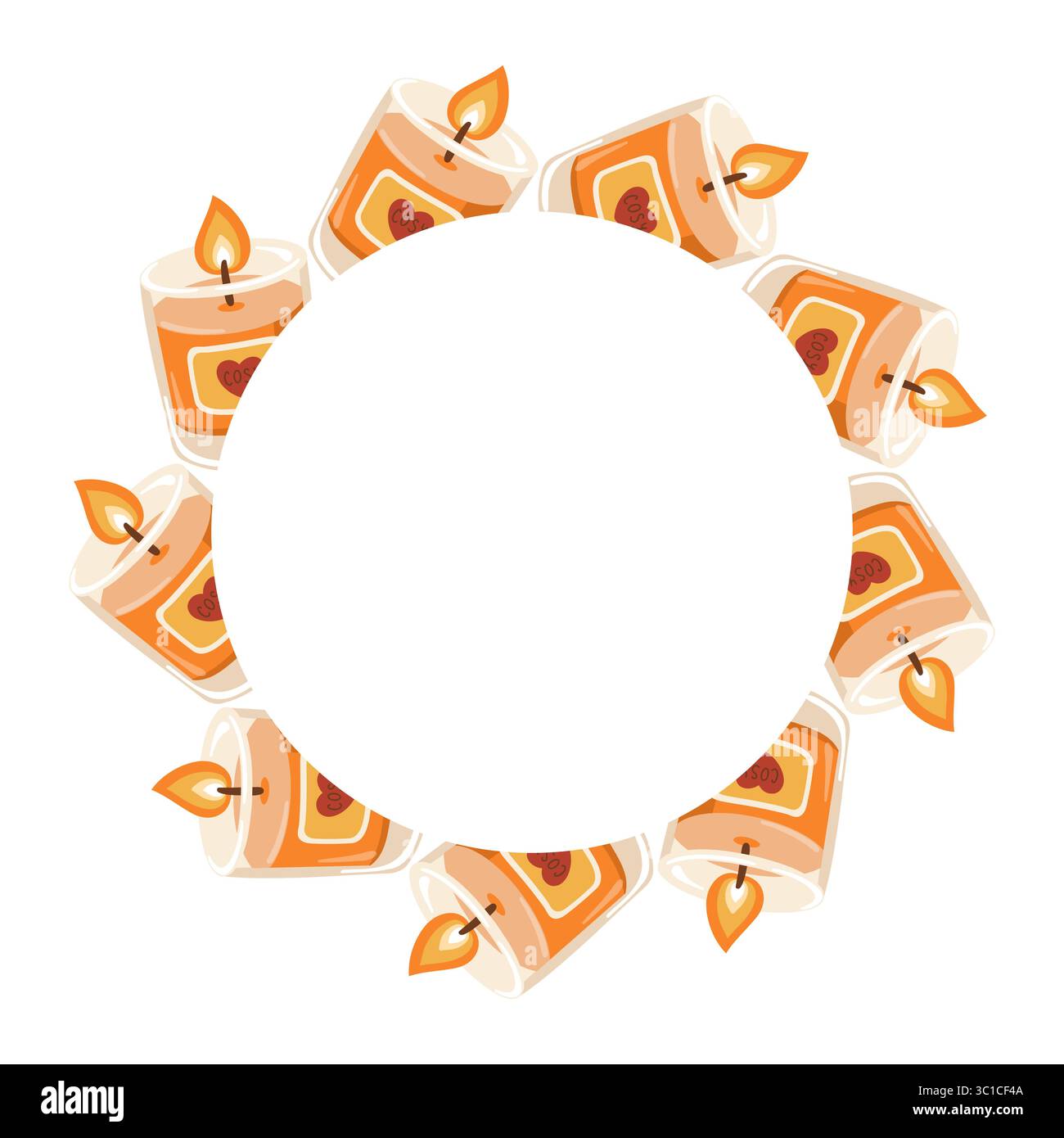 Candle round frame. Cozy autumn time. Fall season cartoon Vector ...
