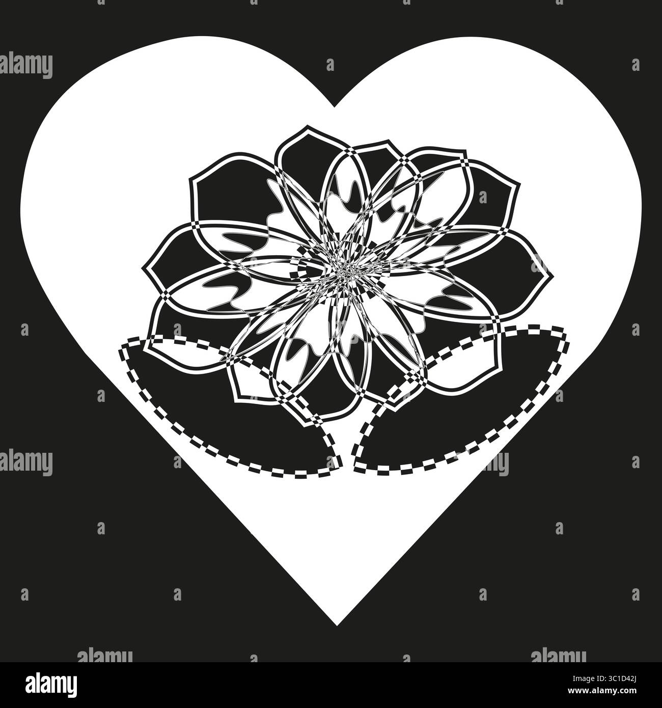 Lily heart icon. Grace love symbol. Black floral shape. Vector ...