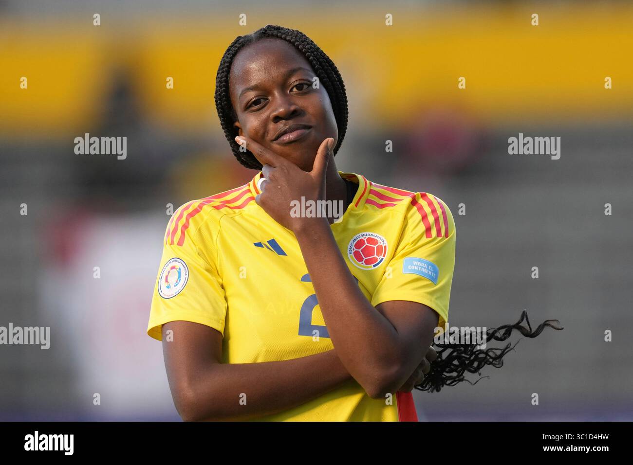 Valerin Loboa of Colombia celebrates after scoring her side's eighth ...