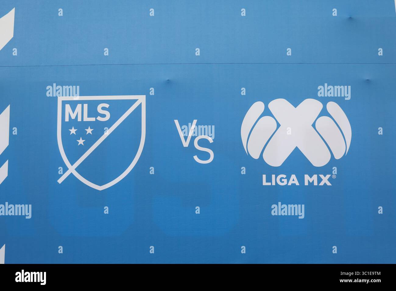 AUSTIN, TX - JULY 22: MLS and Liga MX logos are displayed in a versus ...