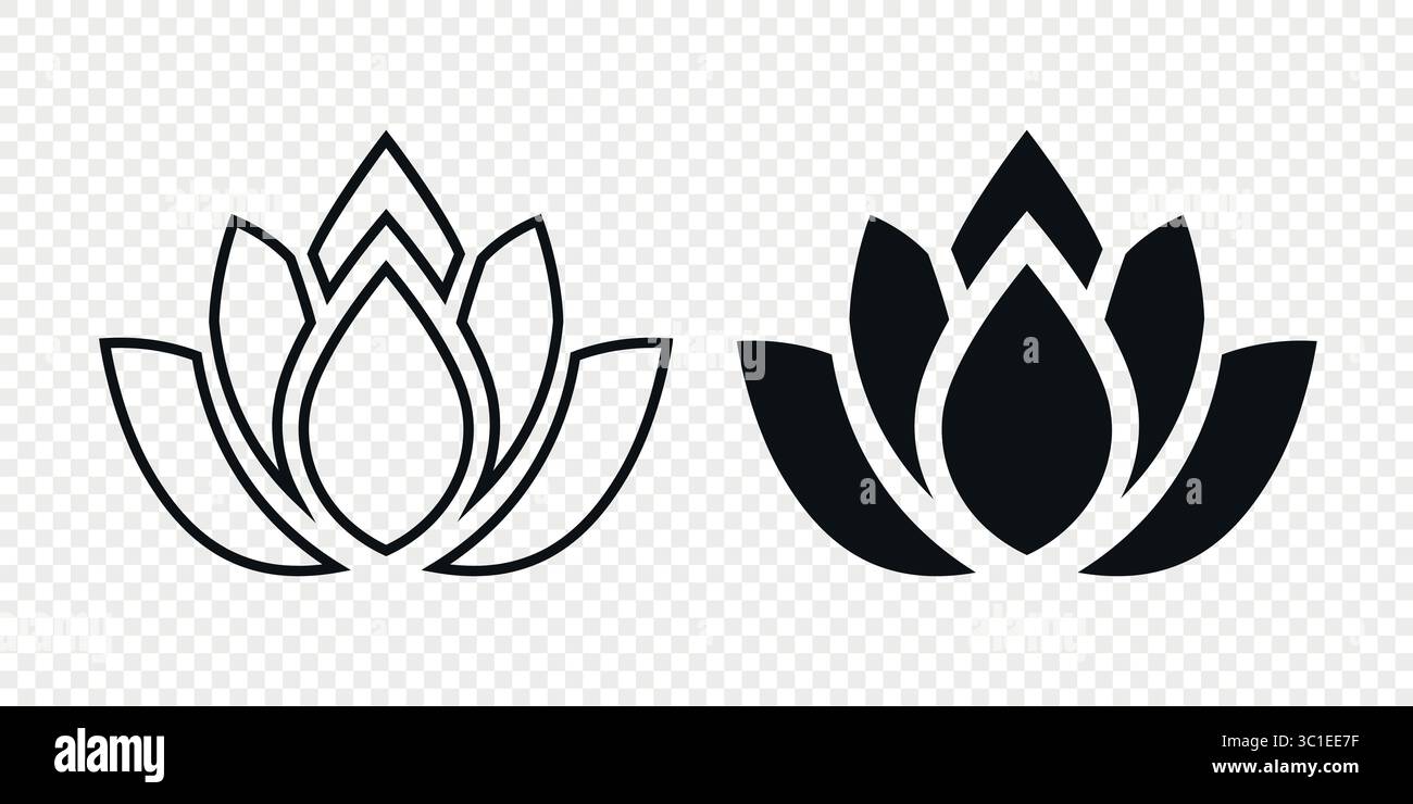 Flat Single Color Vector Lotus Flower Icon Set. Monochrome Floral ...