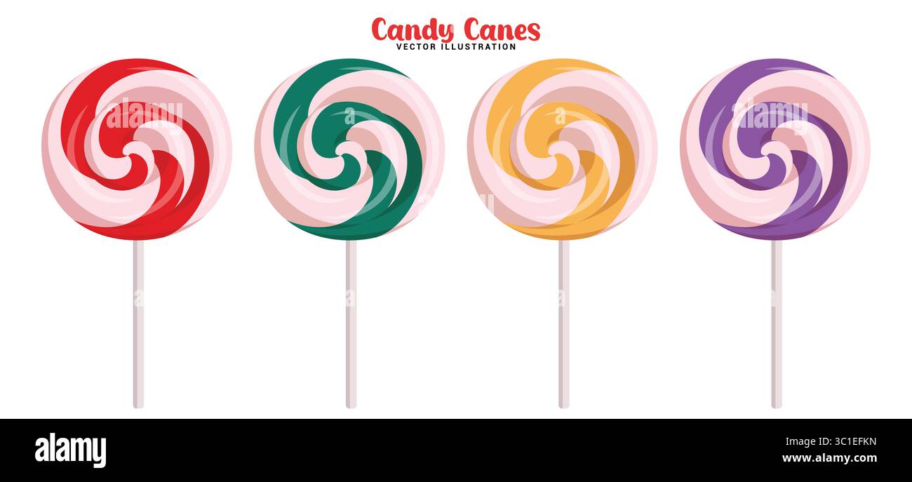 Candy canes lollipop colorful clipart set. Colorful lollipops in round ...