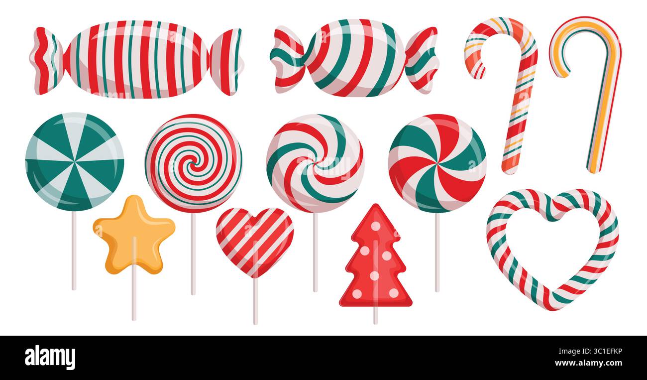 Candy canes colorful pattern clipart set. Sweet candy cane, lollipop ...