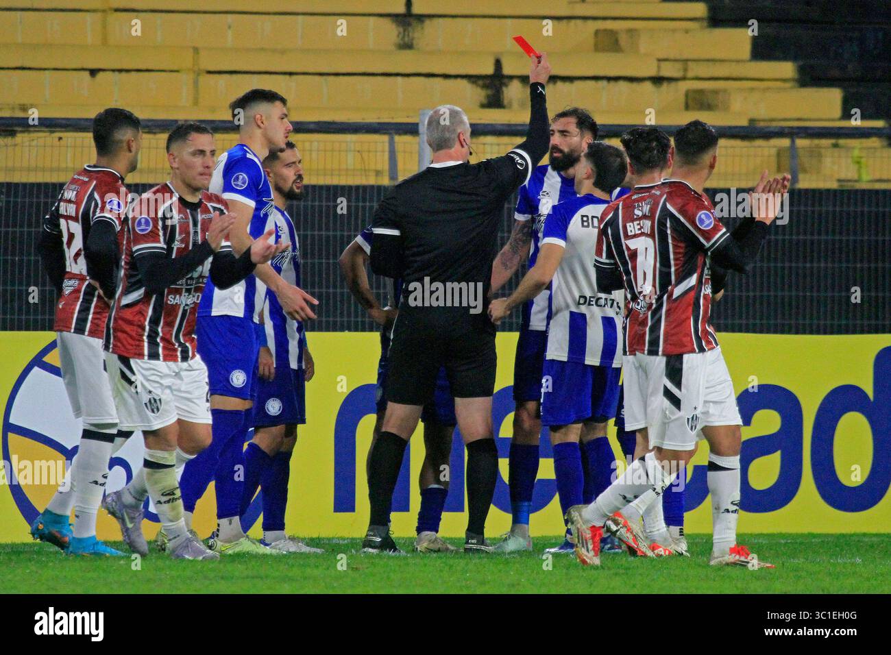 Campeon del Siglo Stadium Referee Anderson Daronco, shows a red card to ...