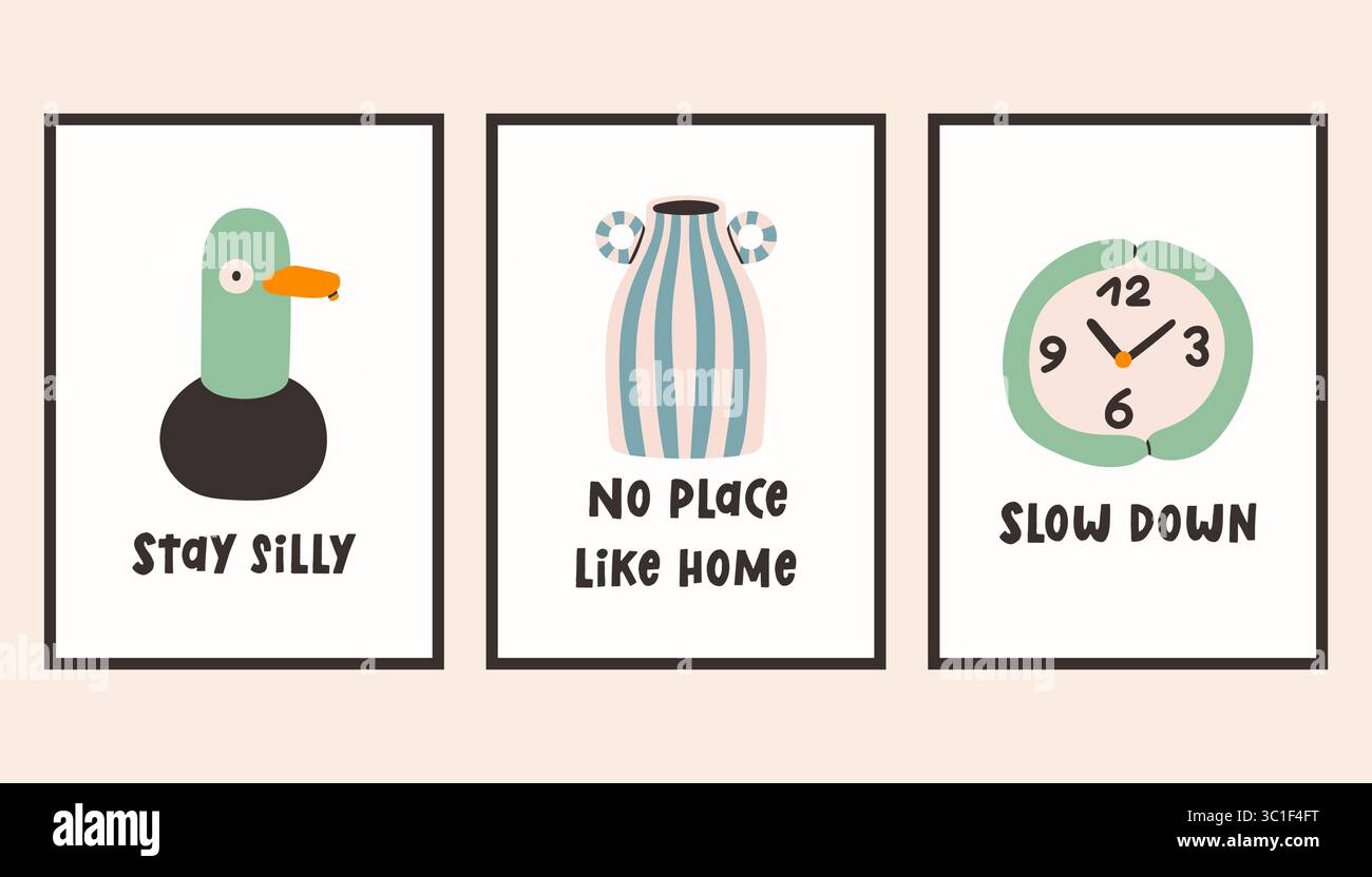 Dopamine decor interior poster set. Trendy wall arts with different ...