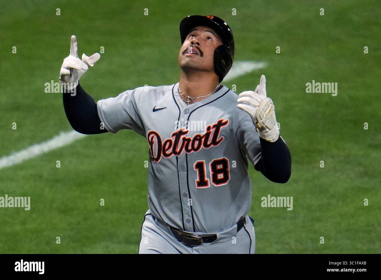 Detroit Tigers' Jahmai Jones rounds the bases after hitting a two-run ...