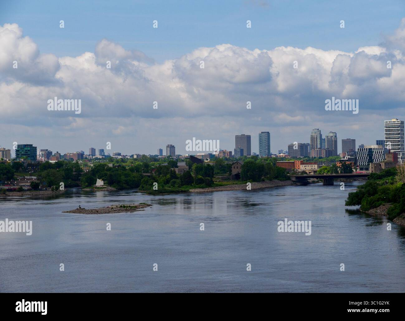 View of the Ottawa river, Victoria Island, west of Ottawa and Gatineau ...