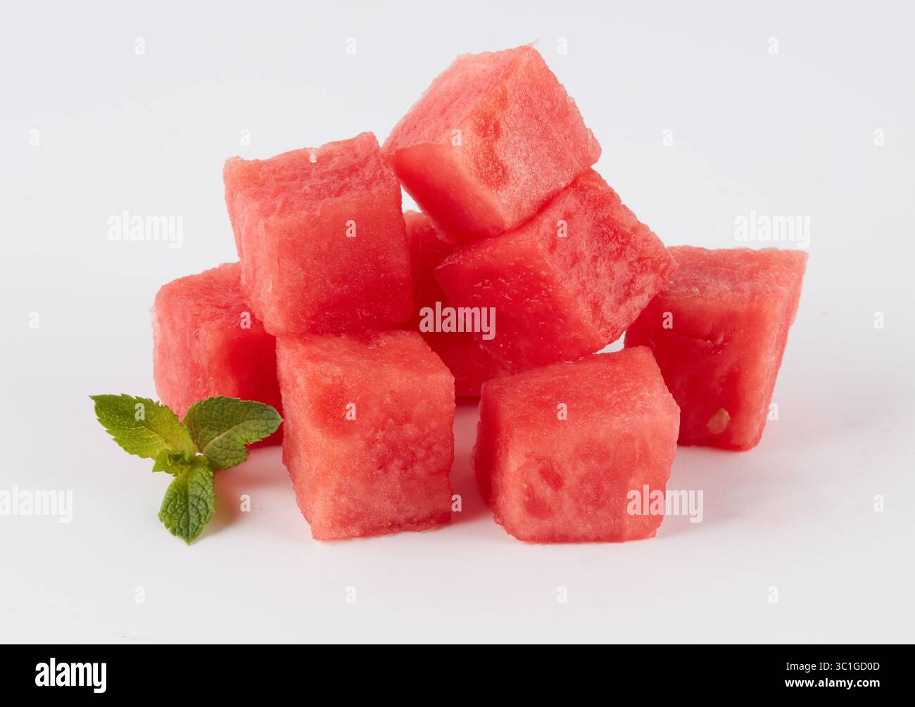 watermelon cut into cubes isolated nature background with clipping path ...