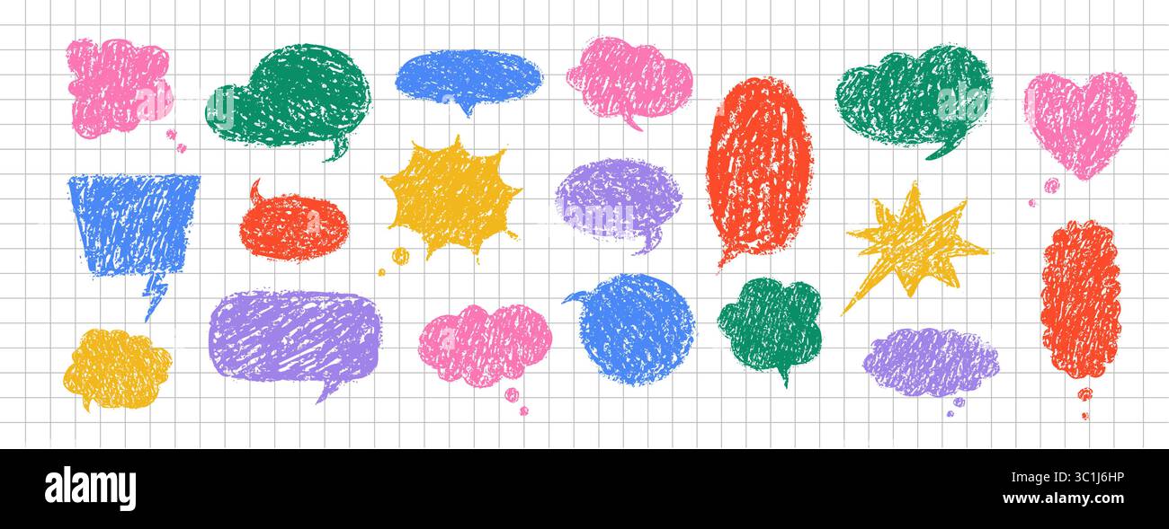 Speech Bubble set with crayon texture. Funky colorful communication ...