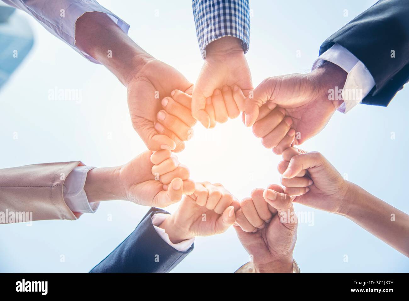 Diverse multiethnic Partners hands together teamwork group of multi ...