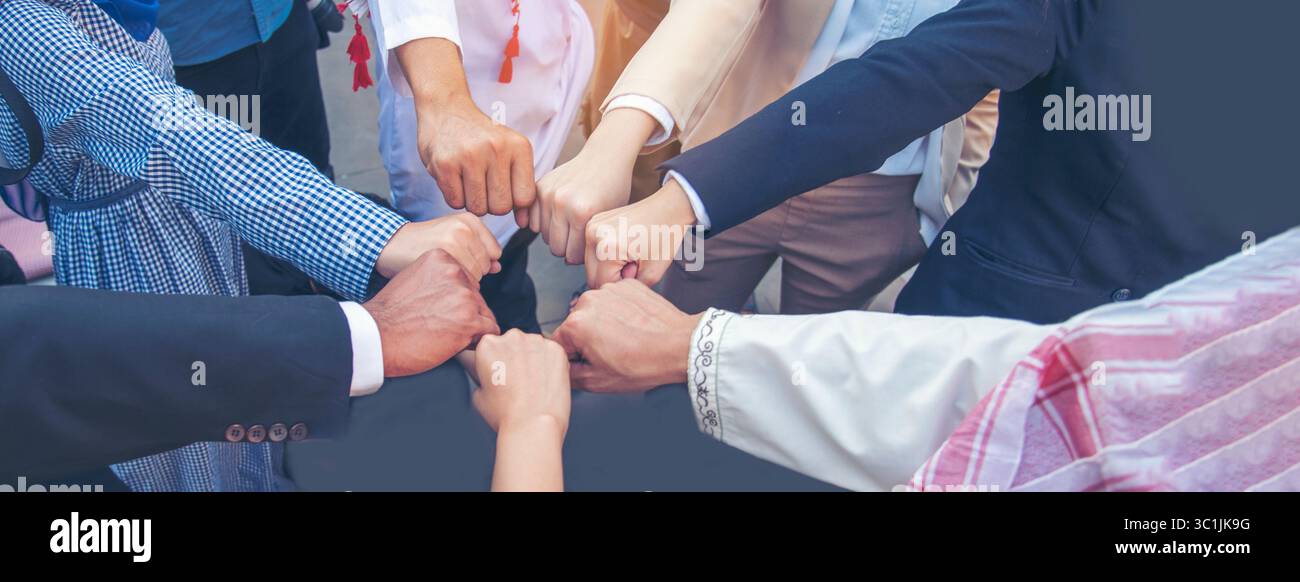 Banner Diverse multiethnic Partners hands together teamwork group of ...