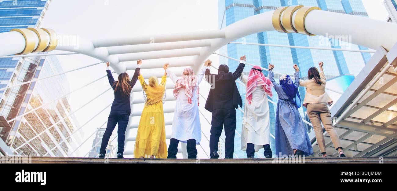 Banner Happy Diversity Teams multiethnic Partners standing with hands ...