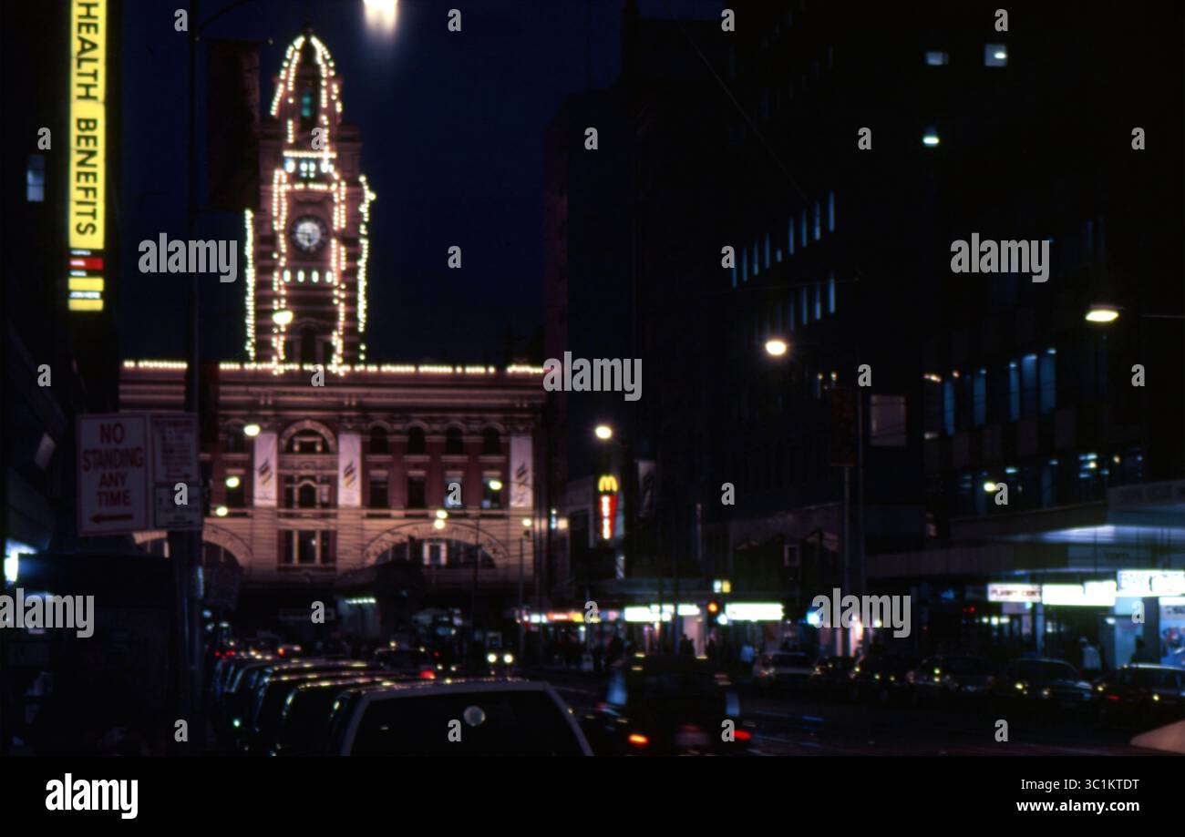 1990s Perth Town Hall Clock Tower Illuminated Night Street Scene Stock ...
