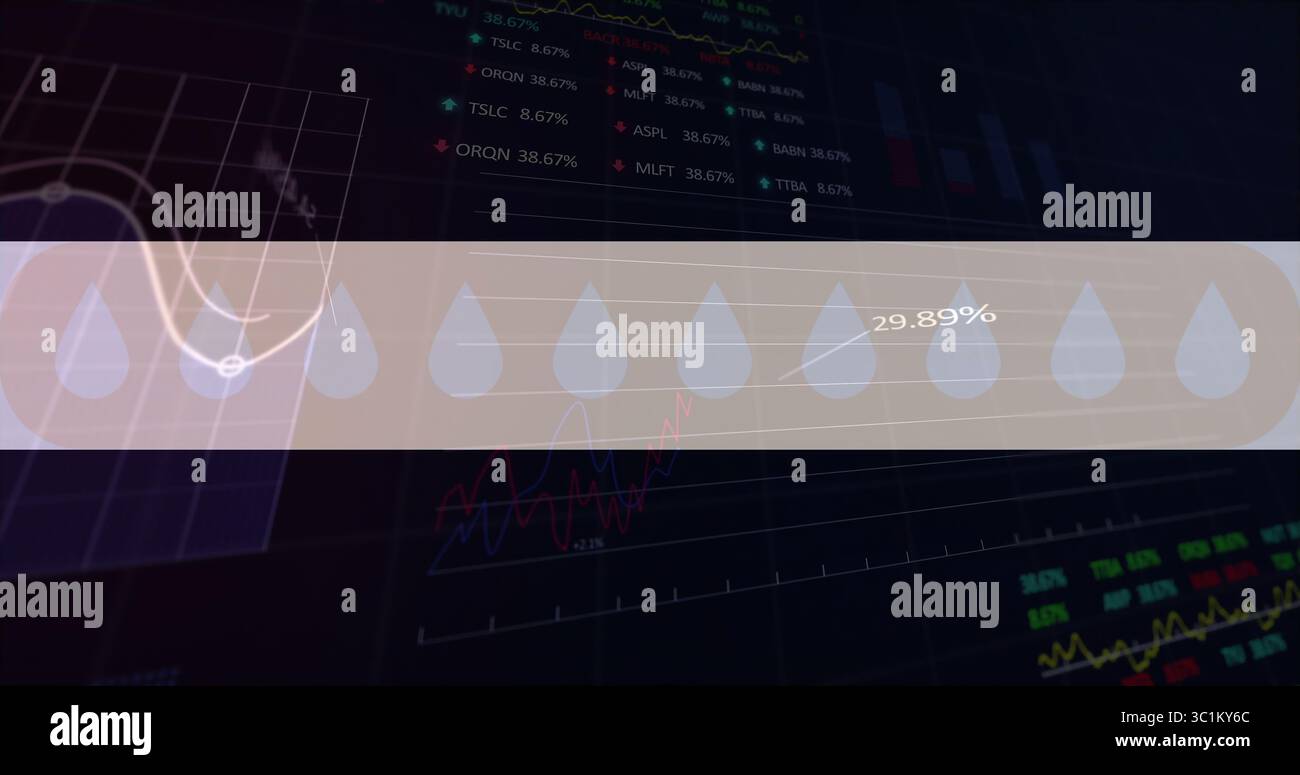 Showing progress bar filling on digital dashboard, with droplet icons ...